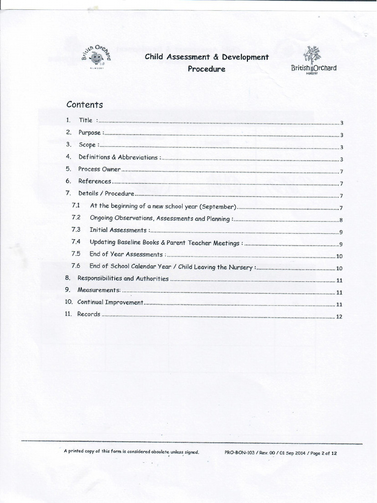 Child Assessment & Development Procedure | PDF