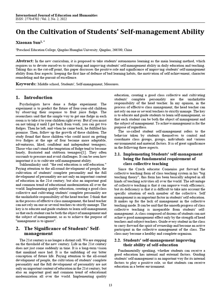 On The Cultivation of Students' Self Management Ability | PDF ...