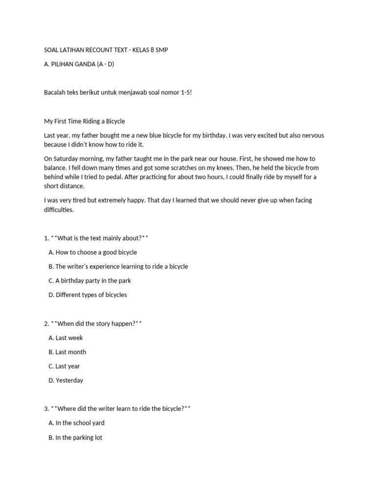 Soal Latihan Recount Text | PDF | Linguistic Morphology | Syntax