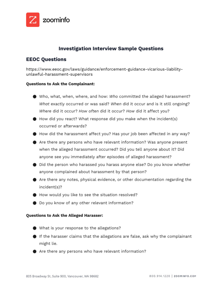 EEOC Investigation Interview Questions | PDF | Harassment