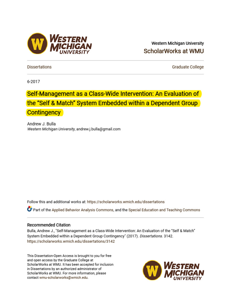 Self-Management As A Class-Wide Intervention An Evaluation of TH | PDF ...