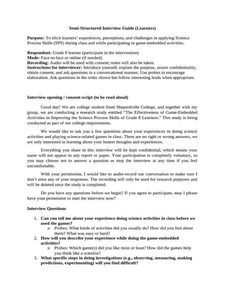 interview guide | PDF | Science | Interview