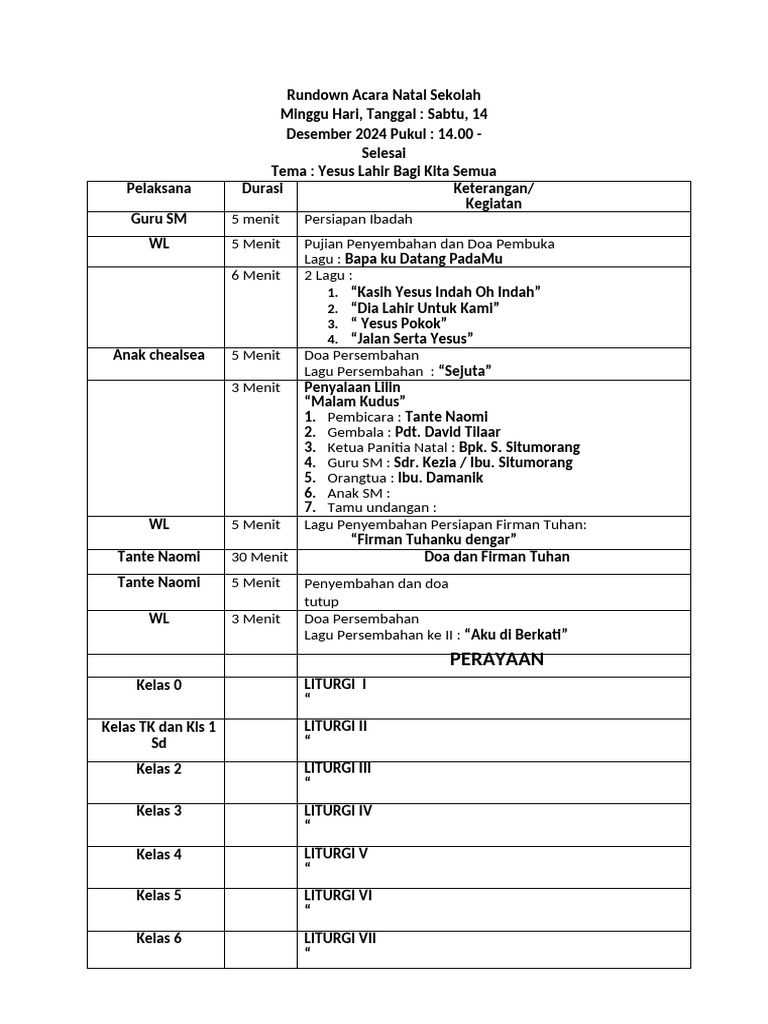 Rundown Acara Natal Sekolah 2024 | PDF