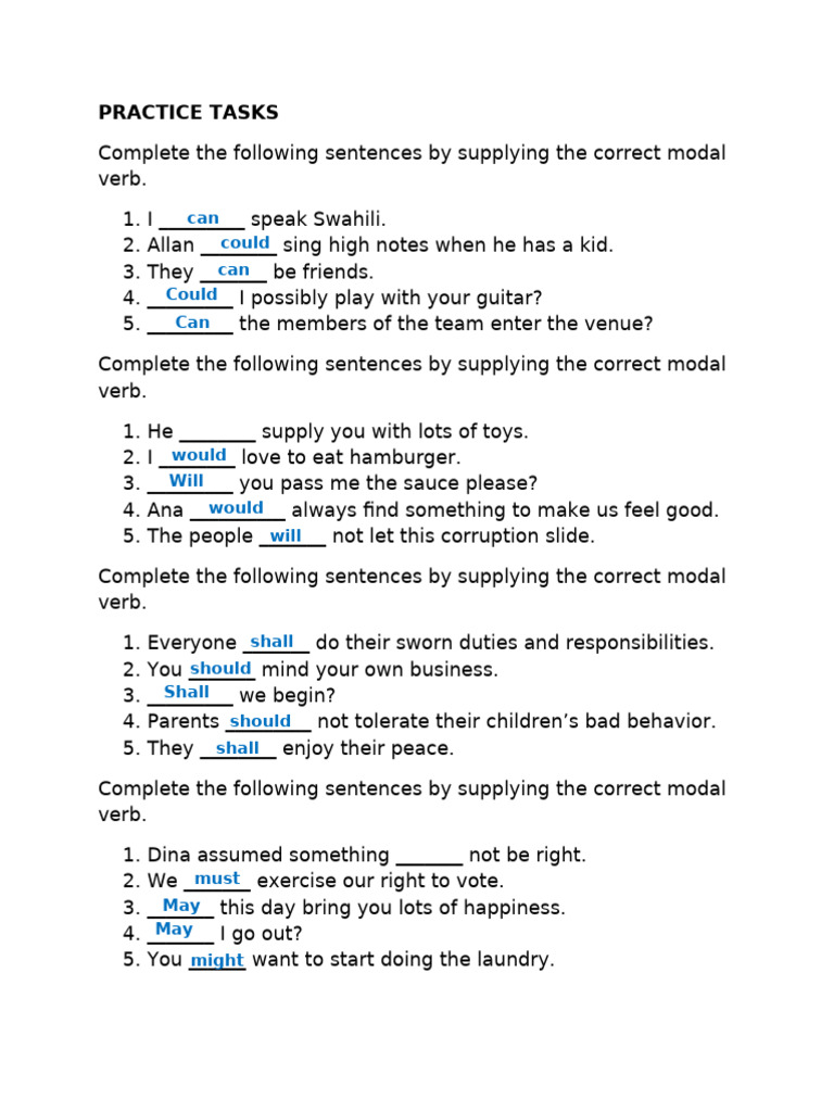Practice Task (Modals) | PDF