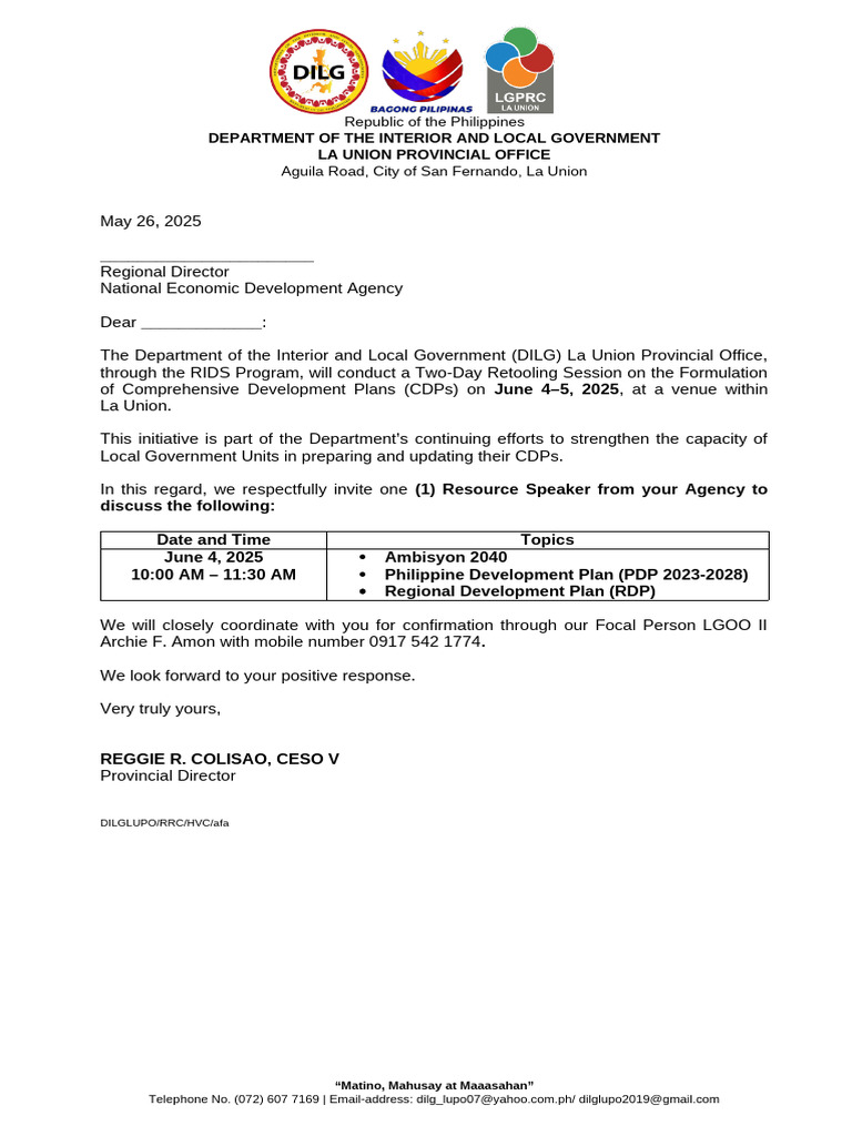 La Union CDP Retooling Session Invitation | PDF
