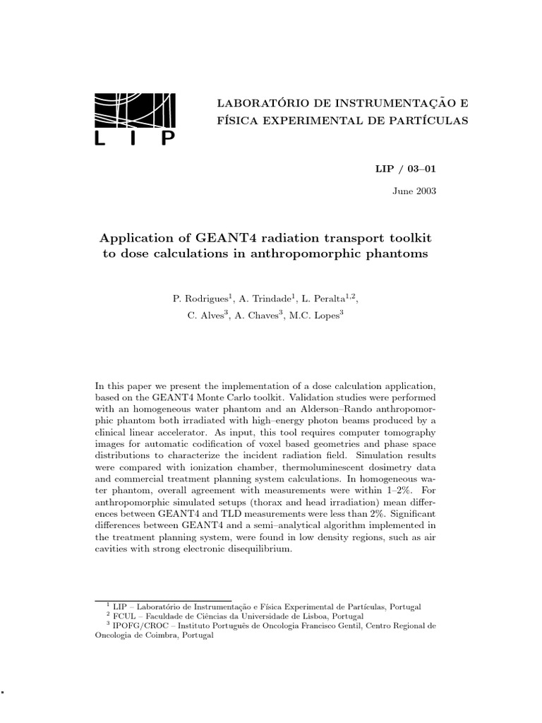 Application of GEANT4 Radiation Transport Toolkit | PDF | Ct Scan | Radiation Therapy