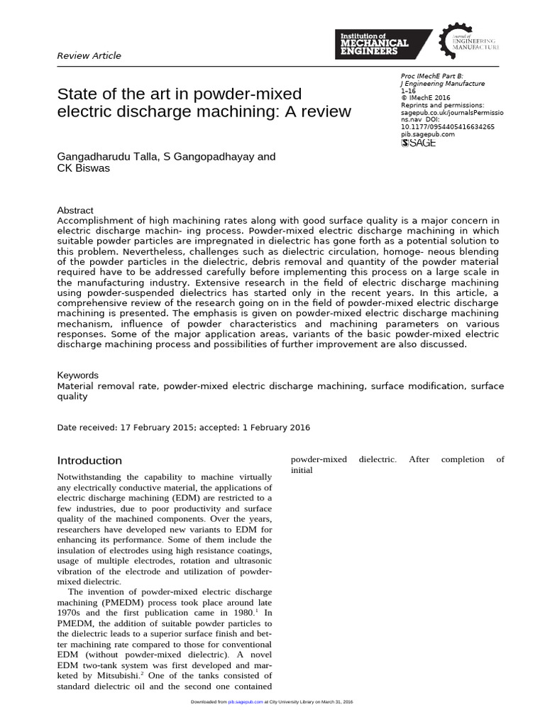 State of The Art in Powder-Mixed Electric Discharge Machining A Review ...