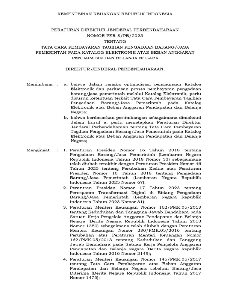 PER 8 2025 Tata Cara Pembayaran Pengadaan BarangJasa Pemerintah Pada ...