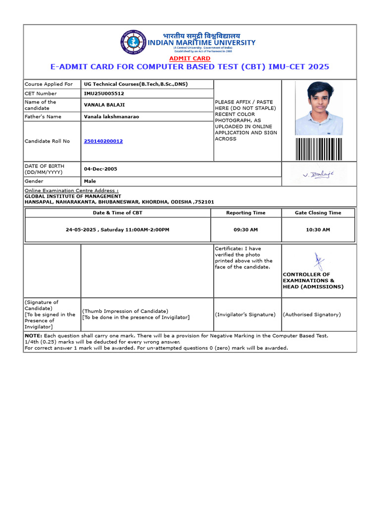 _Admitcard | PDF | Identity Document