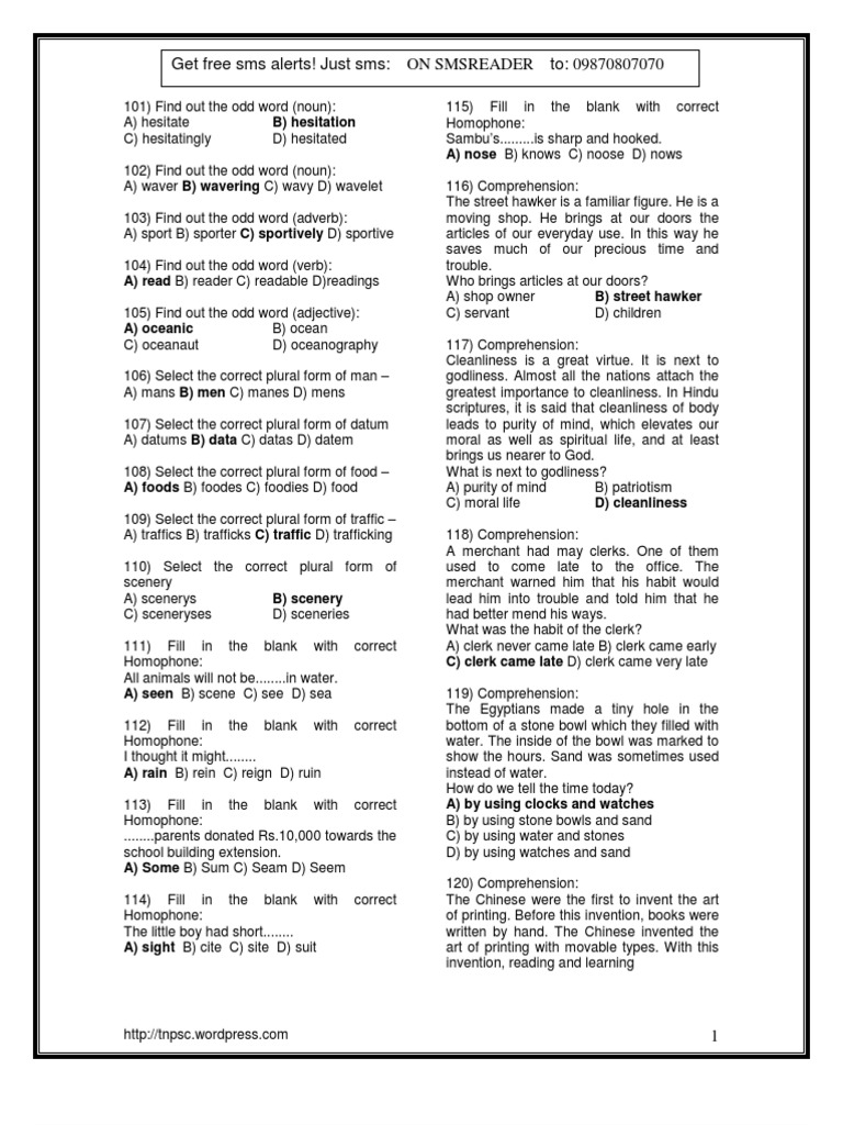 VAO Exam English Question Paper Guide | PDF | Adverb | Adjective