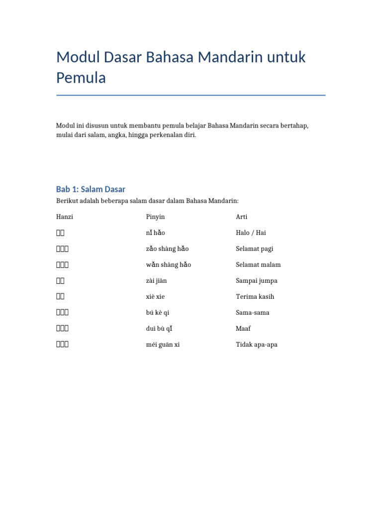 Modul Dasar Bahasa Mandarin Pdf