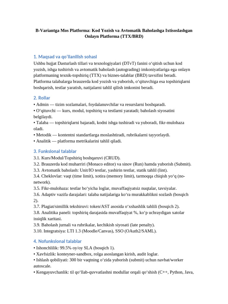 B Variant Platforma TTX BRD | PDF