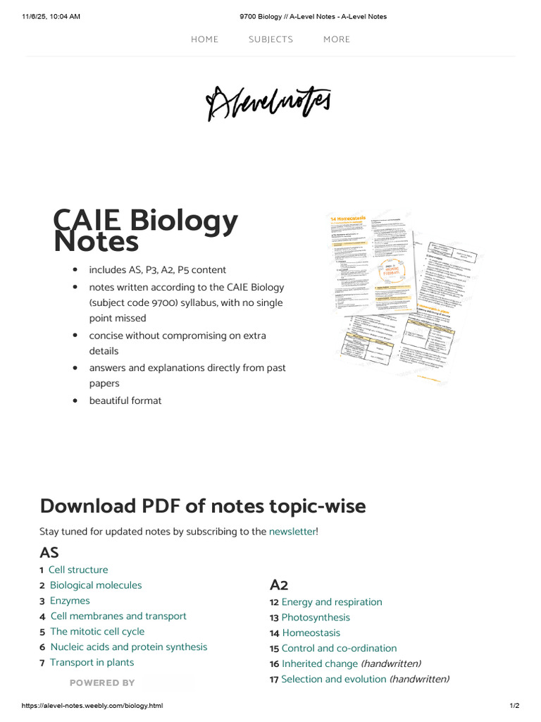 9700 Biology __ a-Level Notes - A-Level Notes | PDF | Biology | Cell ...