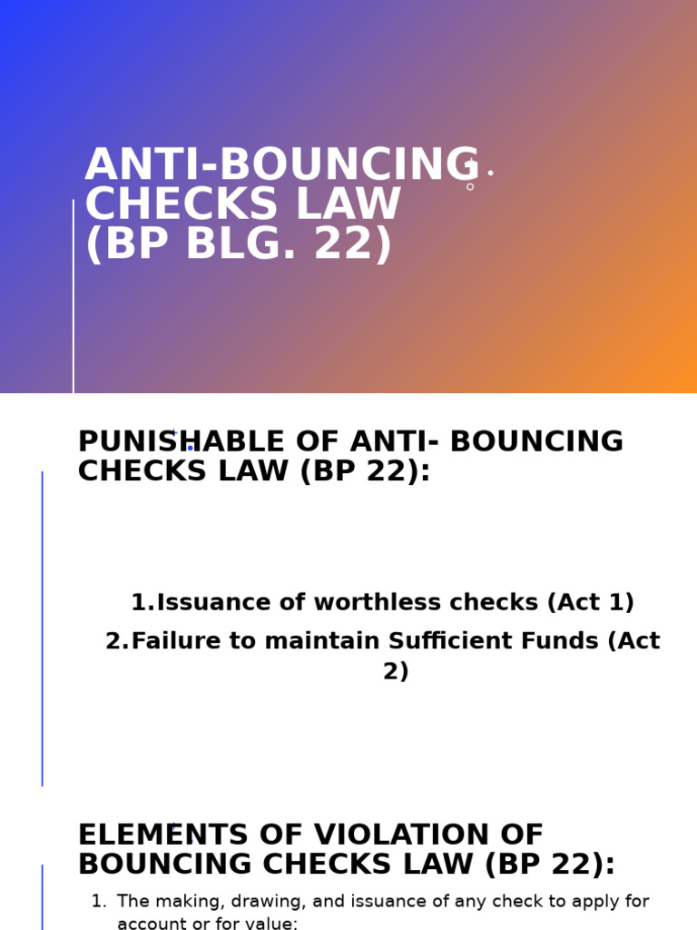 Anti Bouncing Checks Law Bp22 | PDF | Breach Of Contract | Common Law