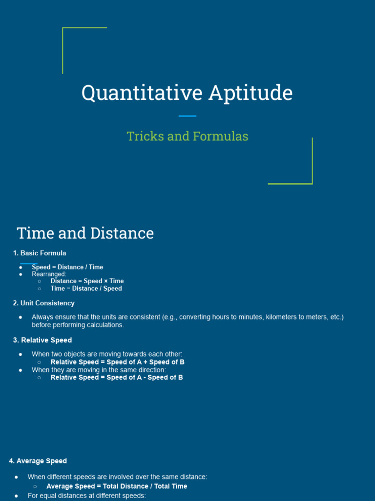 Quantitative Aptitude (Tricks and Formulas | PDF | Speed | Mathematics