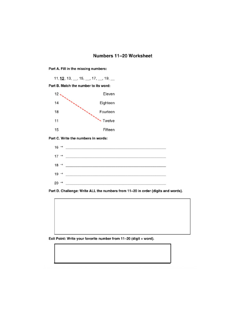 Numbers 11-20 Review Worksheet | PDF