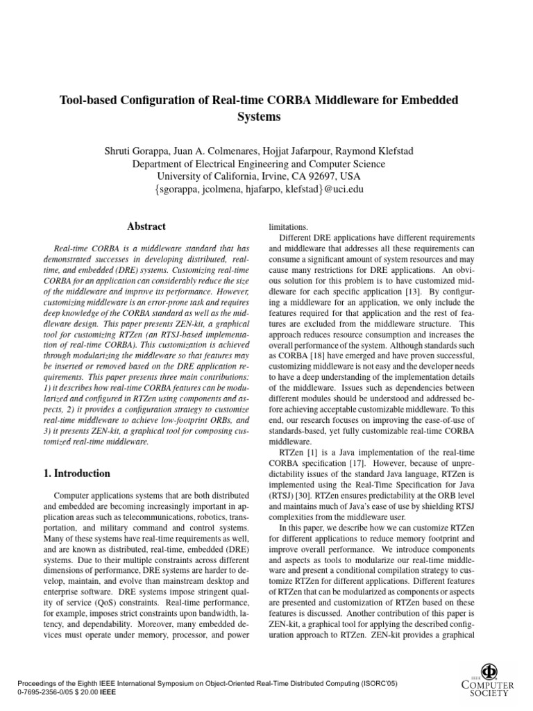 Tool-Based Configuration of Real-Time CORBA Middleware For Embedded Systems | PDF | Common ...