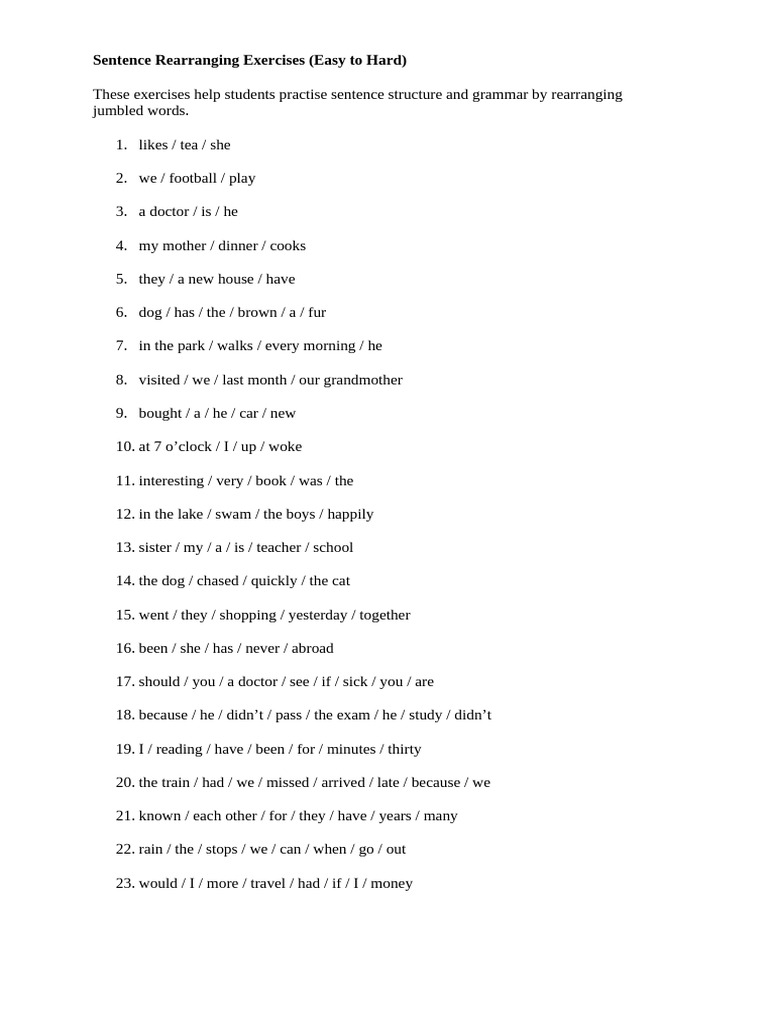 Sentence Rearranging Exercises for Students | PDF