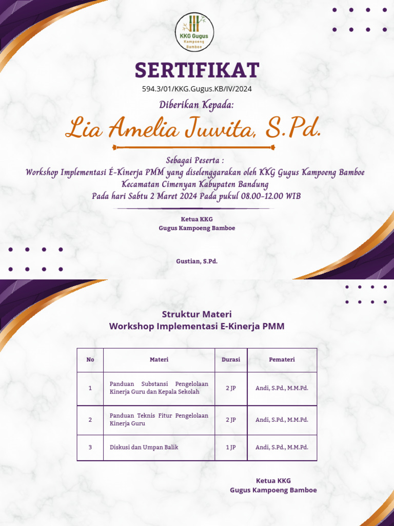 Sertifikat Workshop KKG - Lia | PDF