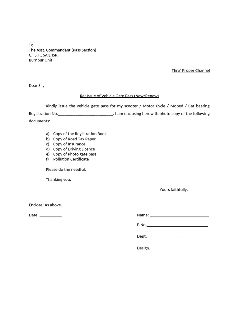 Temporary Vehicle Gate Pass | PDF