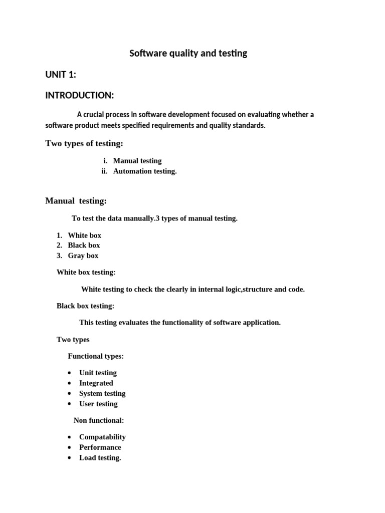 Software Quality and Testing Overview | PDF | Software Testing | Unit ...