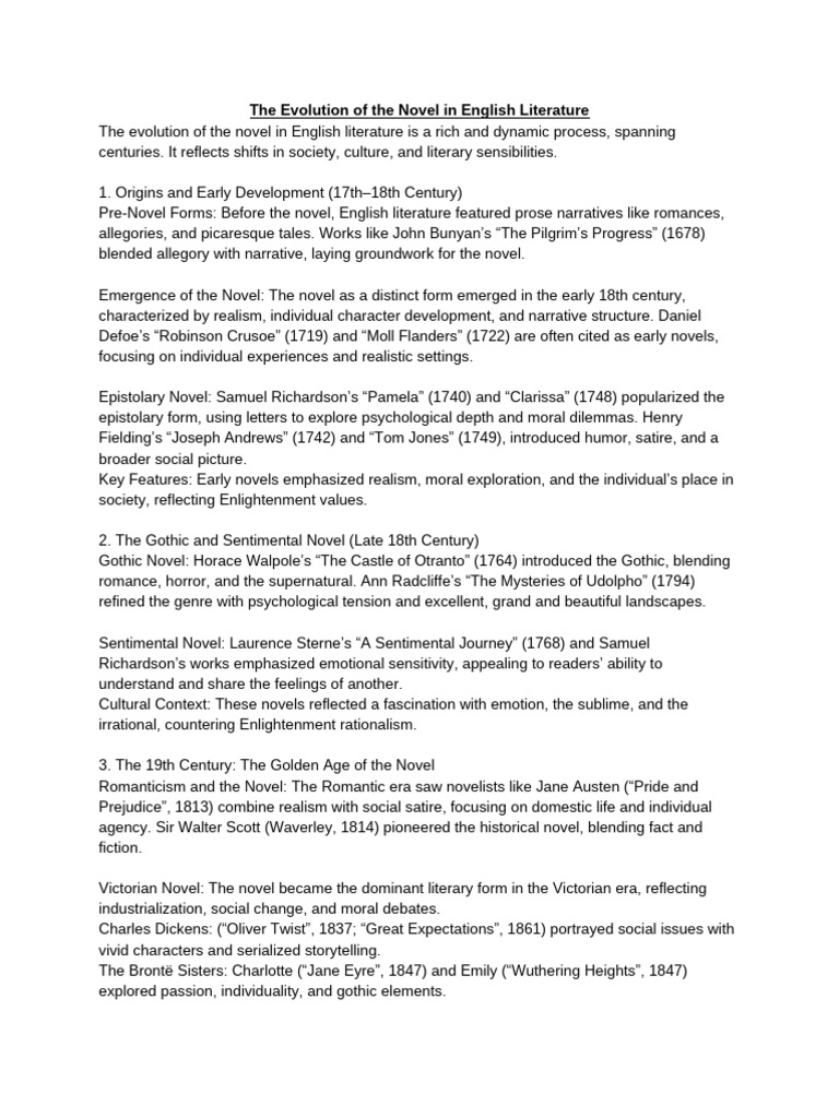 The Evolution of the Novel in English Literature | PDF | Novels ...
