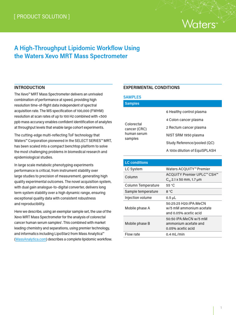 [Product Solution]_A High Throughput Lipidomic Workflow Using the Waters Xevo MRT Mass ...