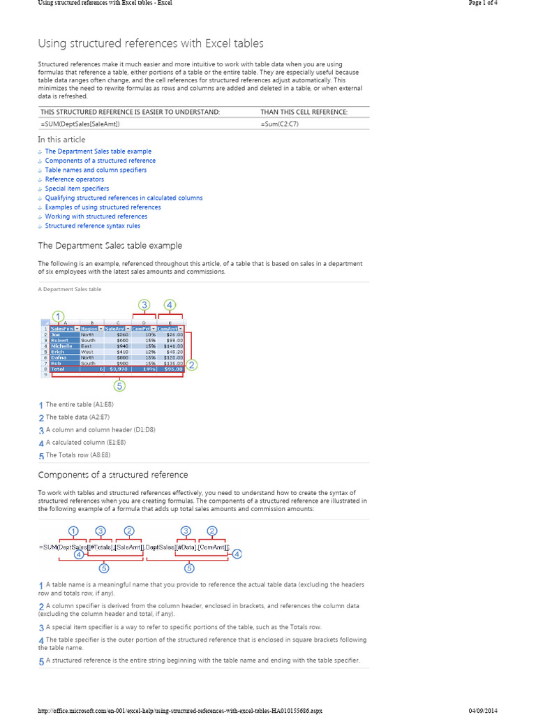 Using Structured References With Excel Tables | PDF | Microsoft Excel | Bracket