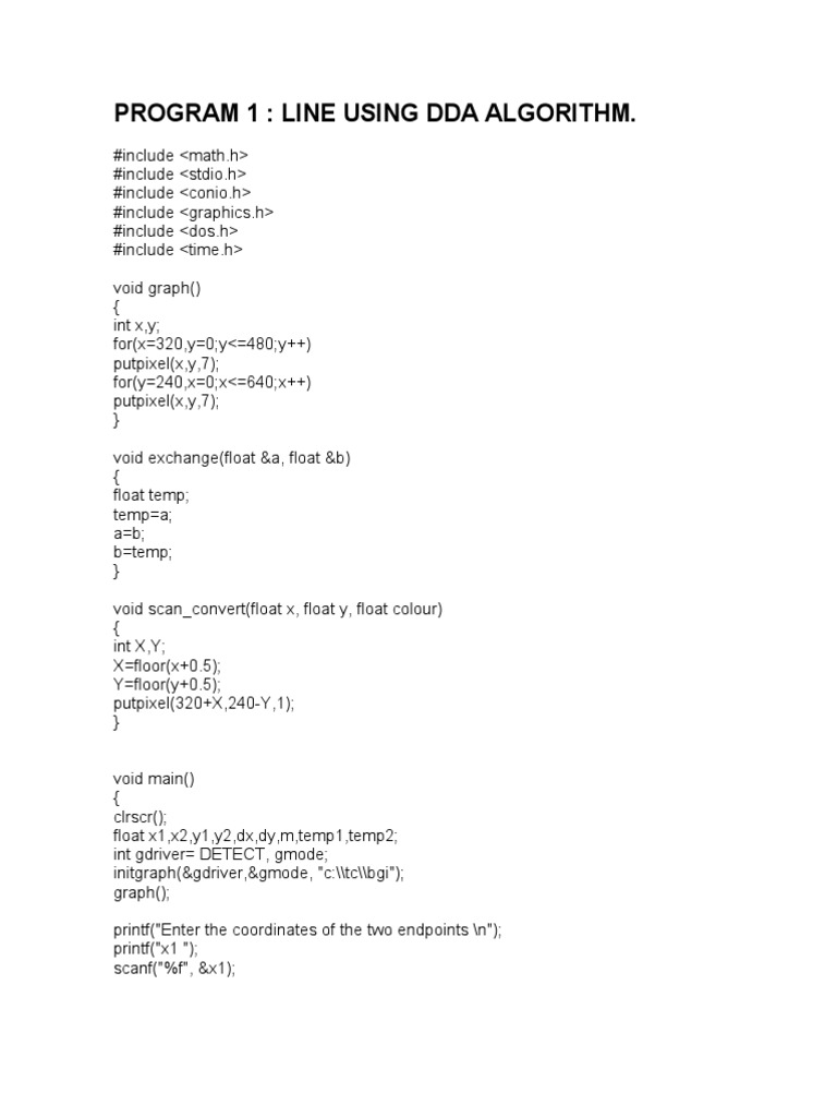 Program 1: Line Using Dda Algorithm | Download Free PDF | Geometry ...