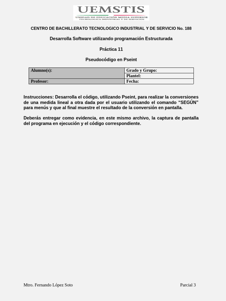 Practica 11. Conversiones Con El Comando SEGUN en Pseint - P3 | PDF
