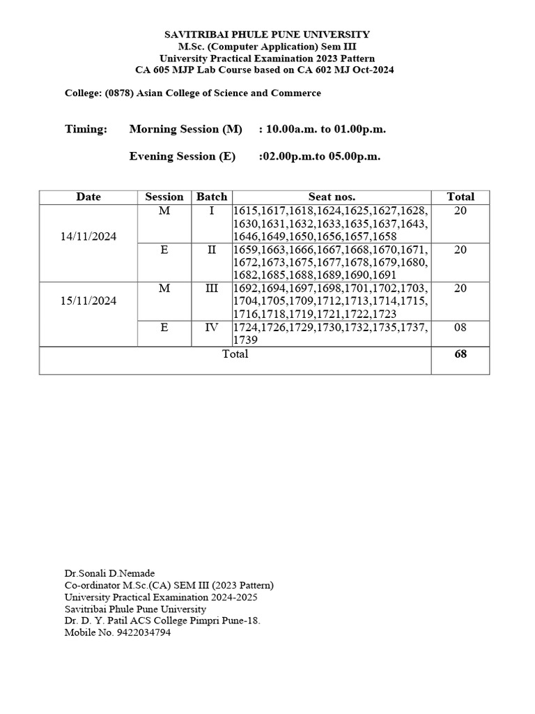 M.Sc. Computer Application Exam Schedule 2024 | PDF