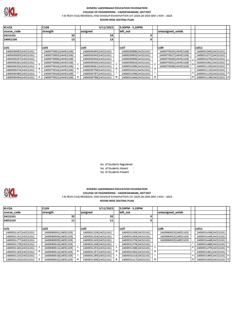 Y24-5-11-2025-Makeup and Remedial SEATING PLAN | PDF