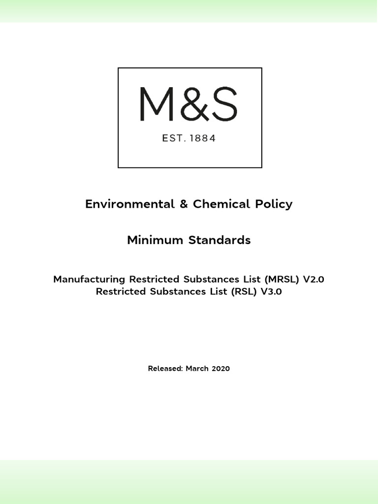 M&S RSL & MRSL | PDF | Textiles | Regulatory Compliance