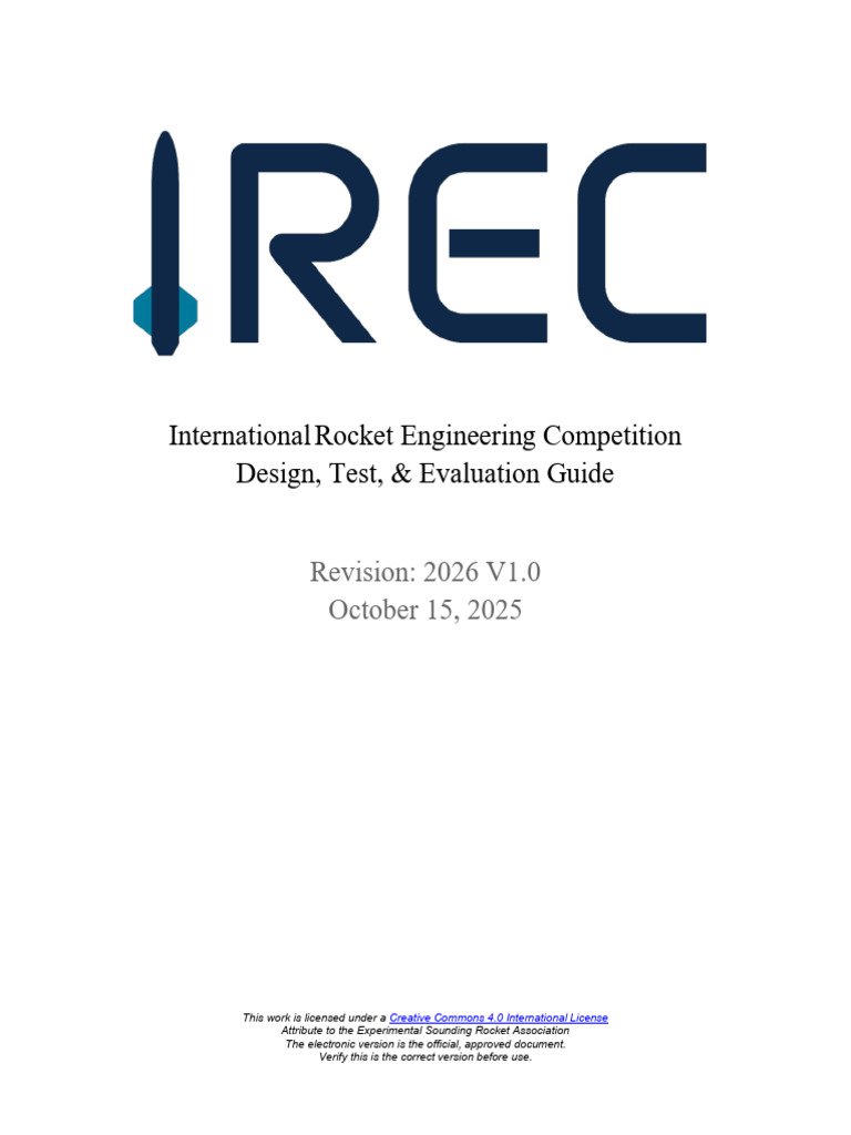 2026-Irec Dteg V1.0 10-15-25 | PDF | Rocket Propellant | Rocket