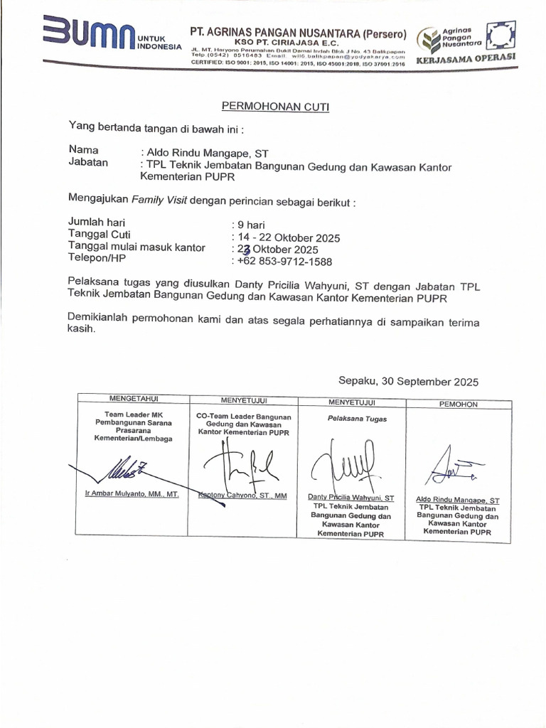 Surat Cuti Aldo | PDF