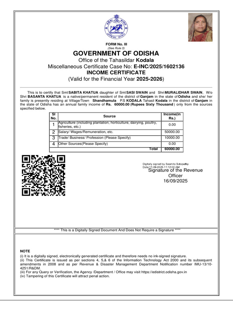Income Certificate for 2025-26 | PDF