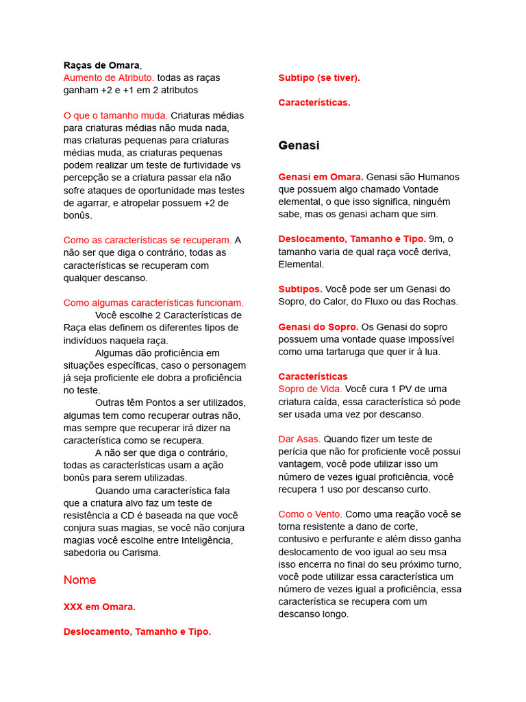 Raças e Atributos em Omara | PDF | Elfos | Raça (categorização humana)