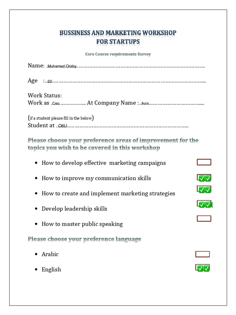 Bussiness and Marketing Startups Workshop Survey | PDF