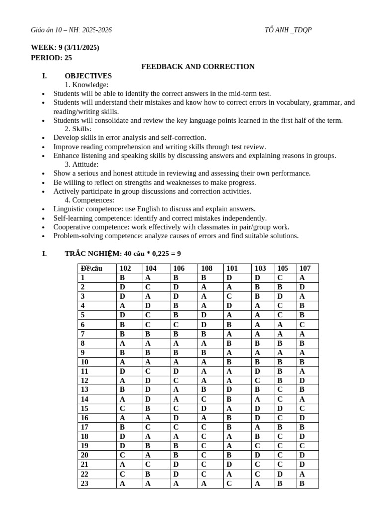 Mid-Term Test Review and Feedback Guide | PDF | Reading Comprehension ...