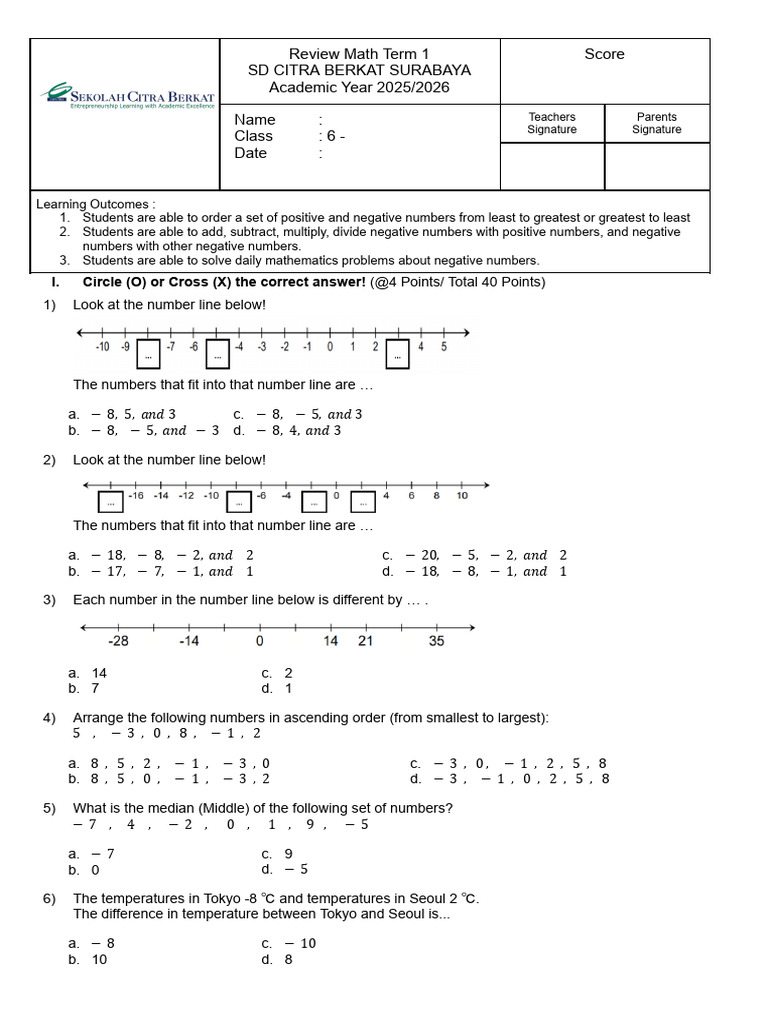Math Review for Grade 6 Term 1 | PDF | Mathematics
