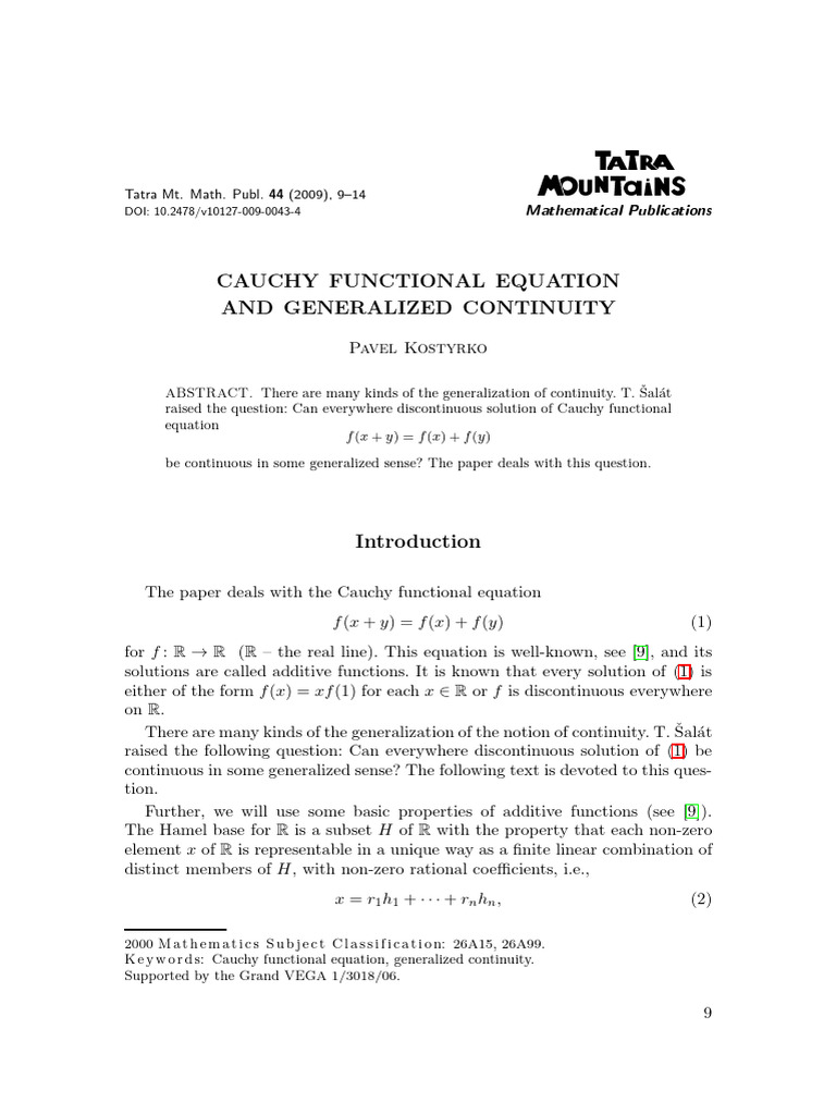Cauchy Functional Equation and Generalized Continuity 3n45dye3qy | PDF | Continuous Function ...
