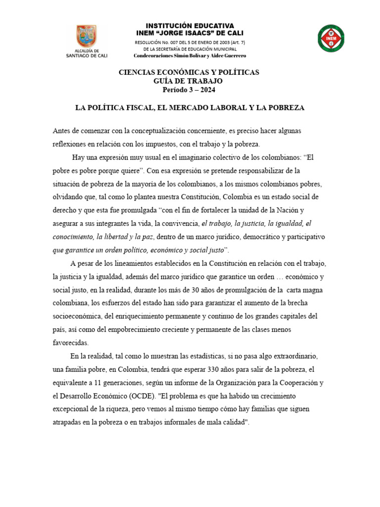 GU-A P III La Pol-Tica Fiscal - El Mercado Laboral y La Pobreza | PDF | Pobreza | Pobreza e ...