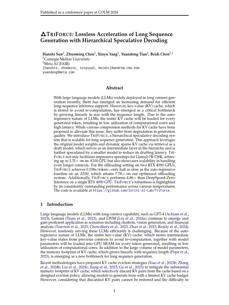 TriForce.. Lossless Acceleration of Long Sequence Generation With Hierarchical Speculative ...