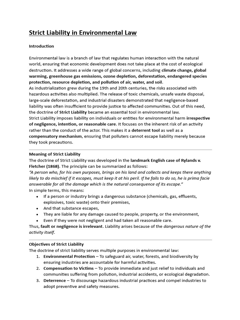 Strict Liability in Environmental Law | PDF | Environmental Law ...