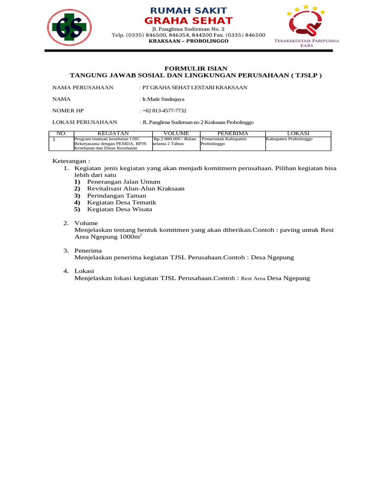 Formulir Isian CSR | PDF