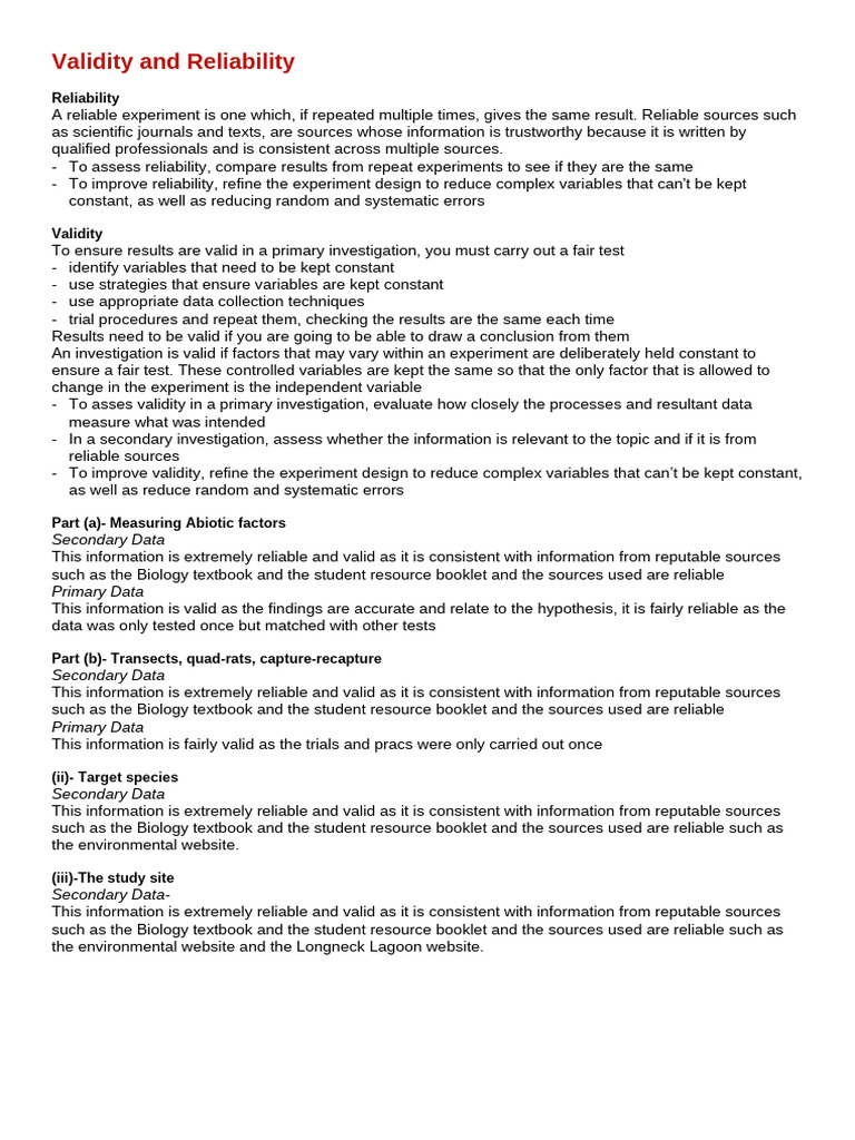Validity and Reliability | PDF | Validity (Statistics) | Experiment
