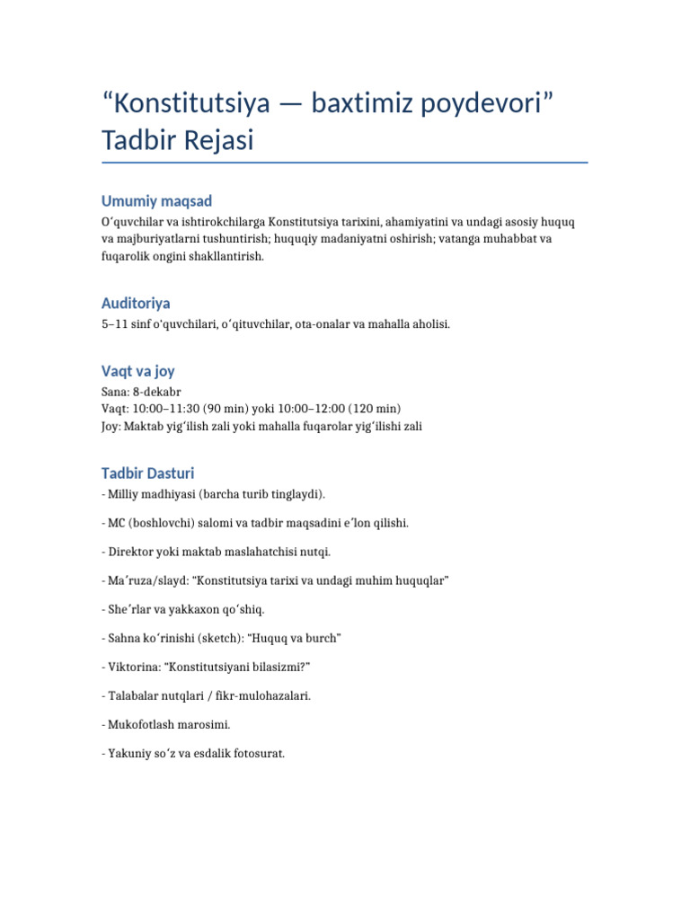 Konstitutsiya Tadbiri | PDF