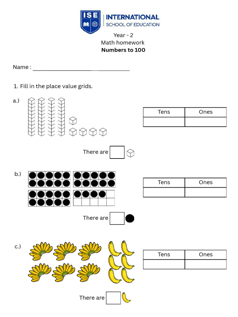 Year - 2 Math Homework: Numbers To 100 | PDF