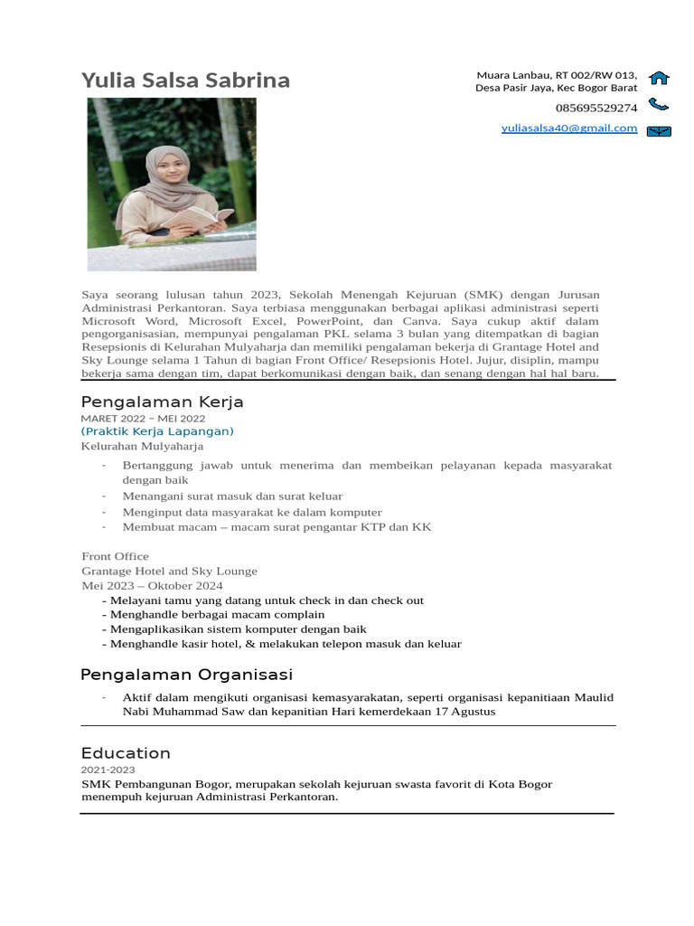 A _ CV Yulia Salsa Sabrina _ 6285695529274 | PDF