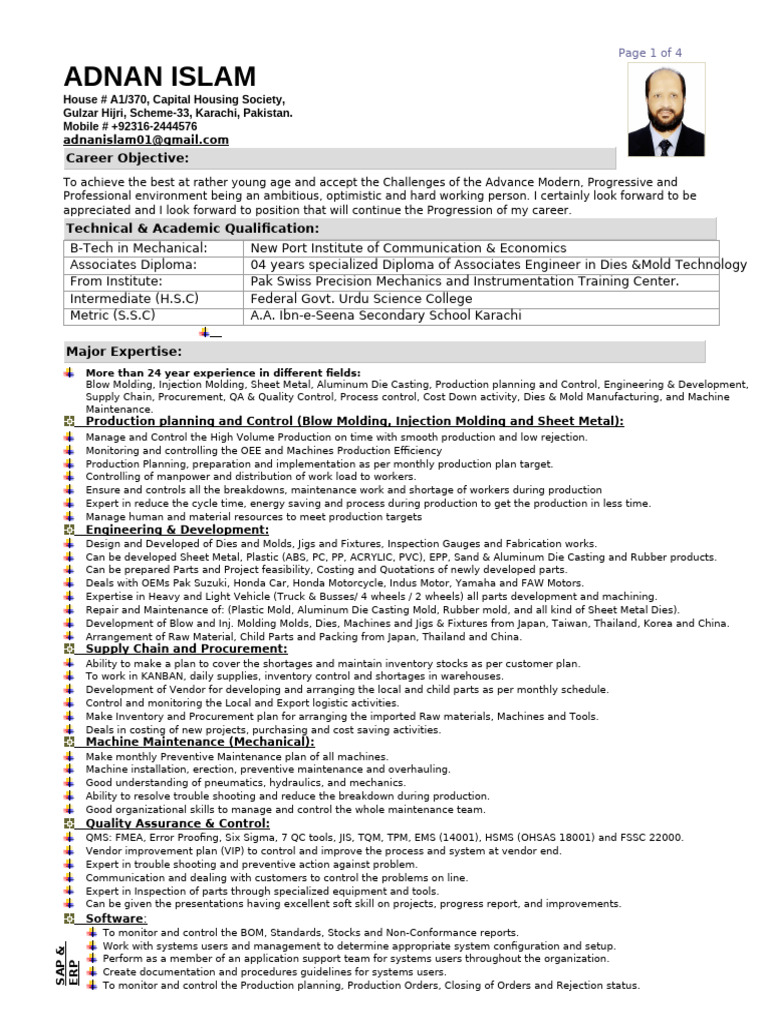 Mechanical Engineer with 24 Years Experience | PDF | Production And ...